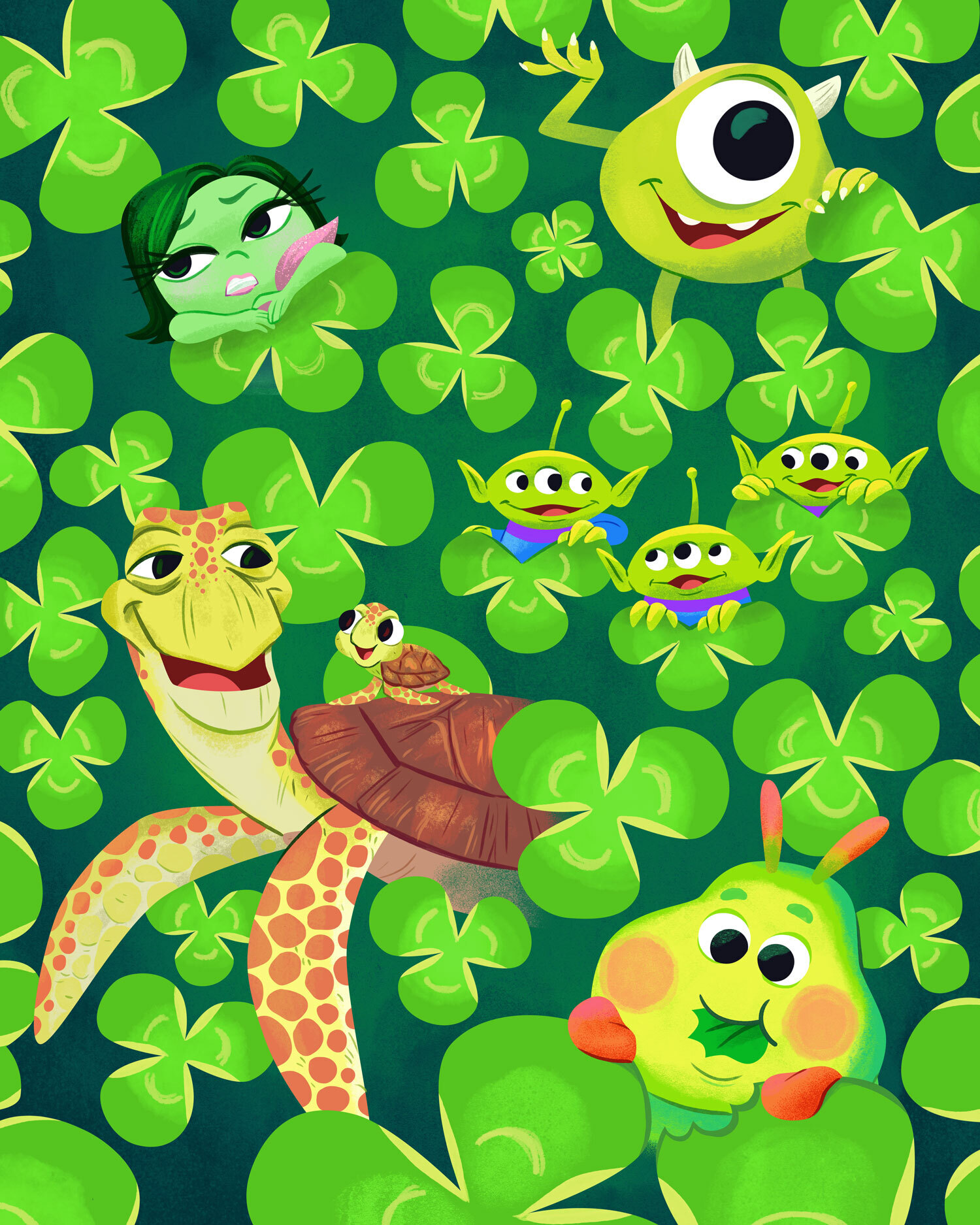 이슈/유머 - 디즈니, 세인트 패트릭 데이 기념 초록색 캐릭터들 일러스트 🍀.jpg