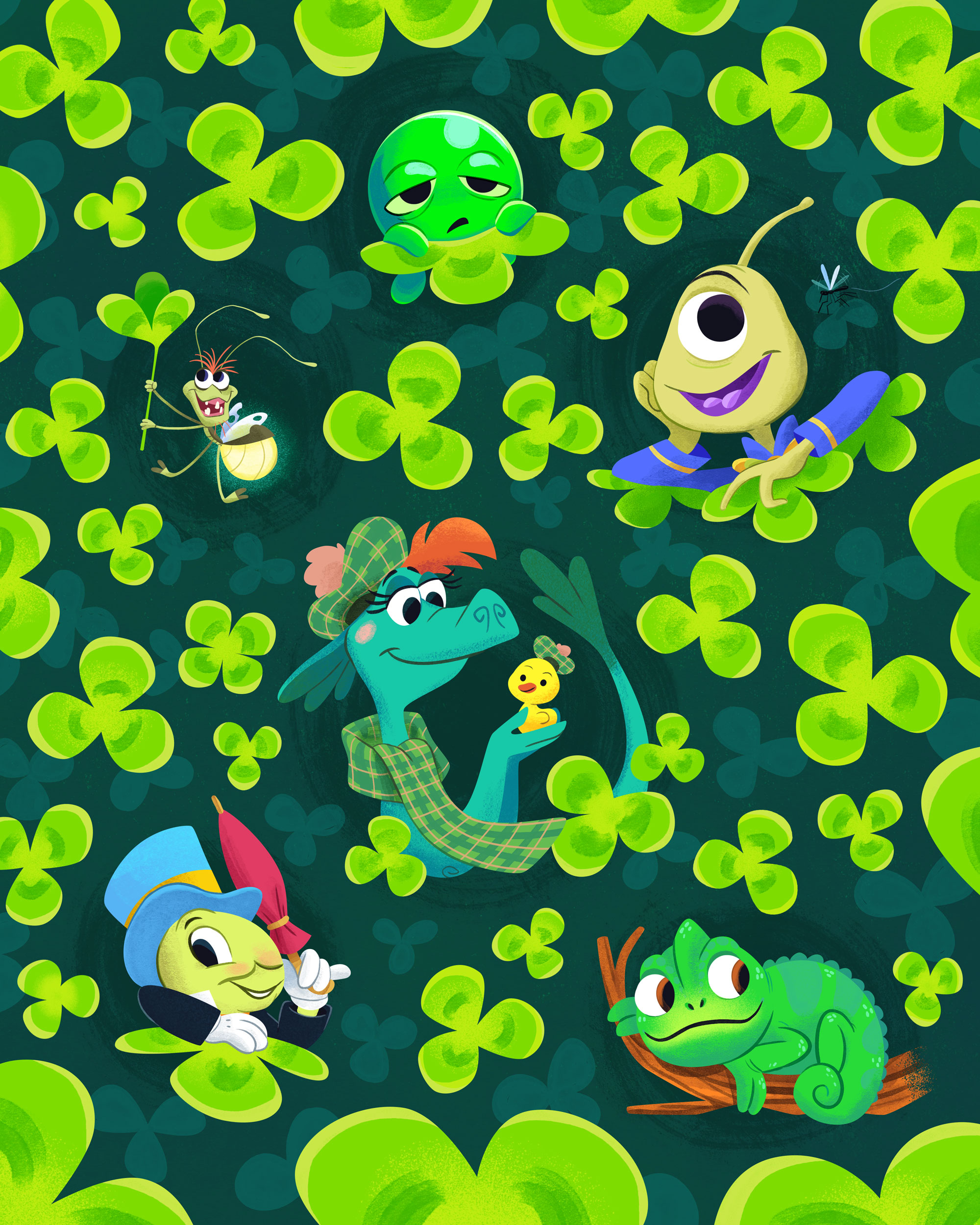만화 - 디즈니, 세인트 패트릭 데이 기념 초록색 캐릭터들 일러스트 🍀.jpg